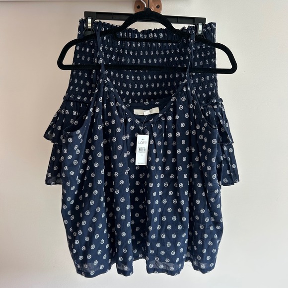 LOFT | Skirts | Loft Womens Skirt Top Set Navy White Print Smocked ...